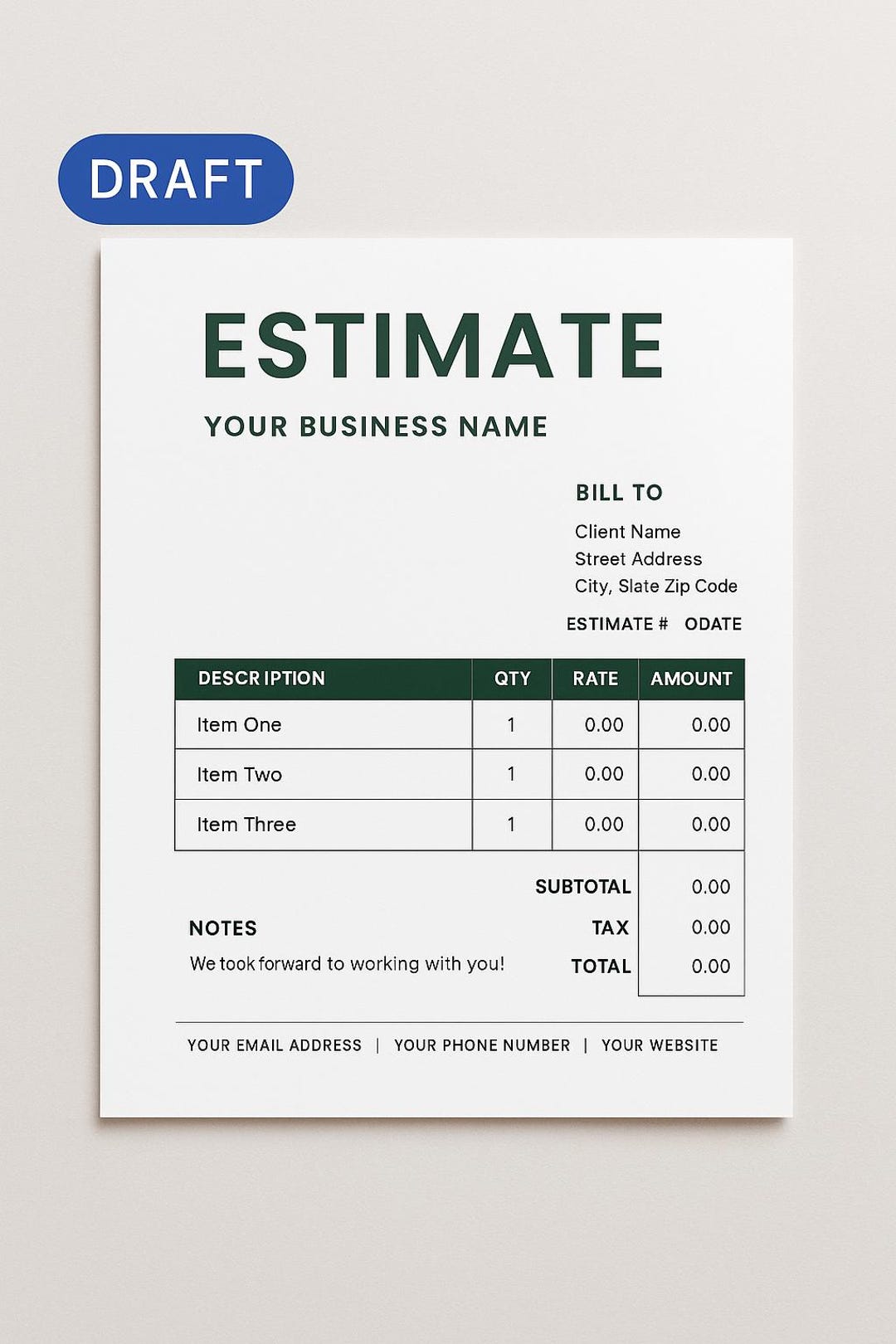 Editable Business Estimate Template (PDF Instant Download) - Etsy