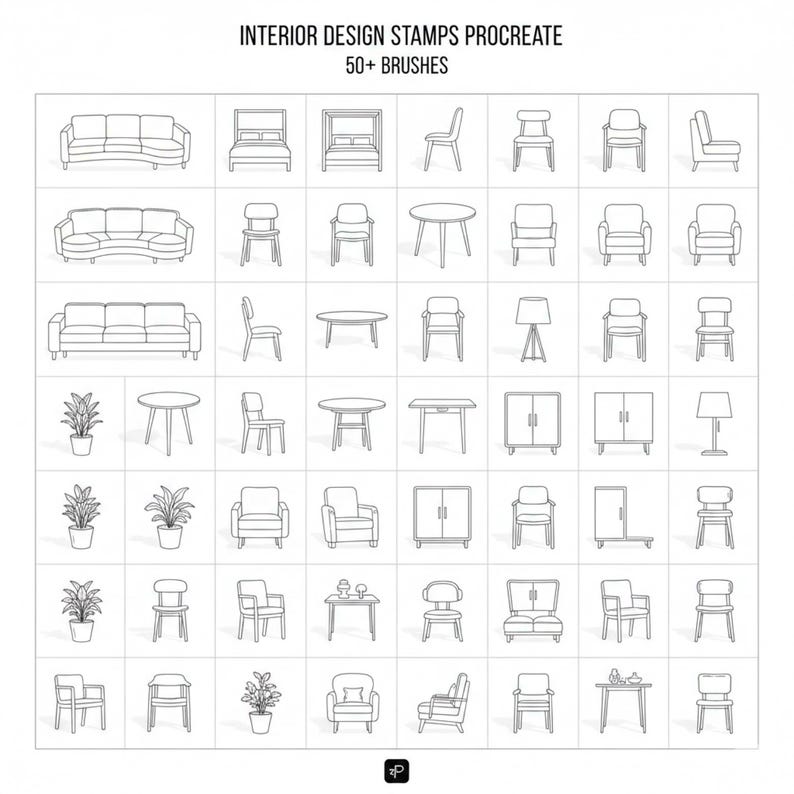 Procreate Interior Design Stamps | 2000+ Furniture & Room Brushes ...