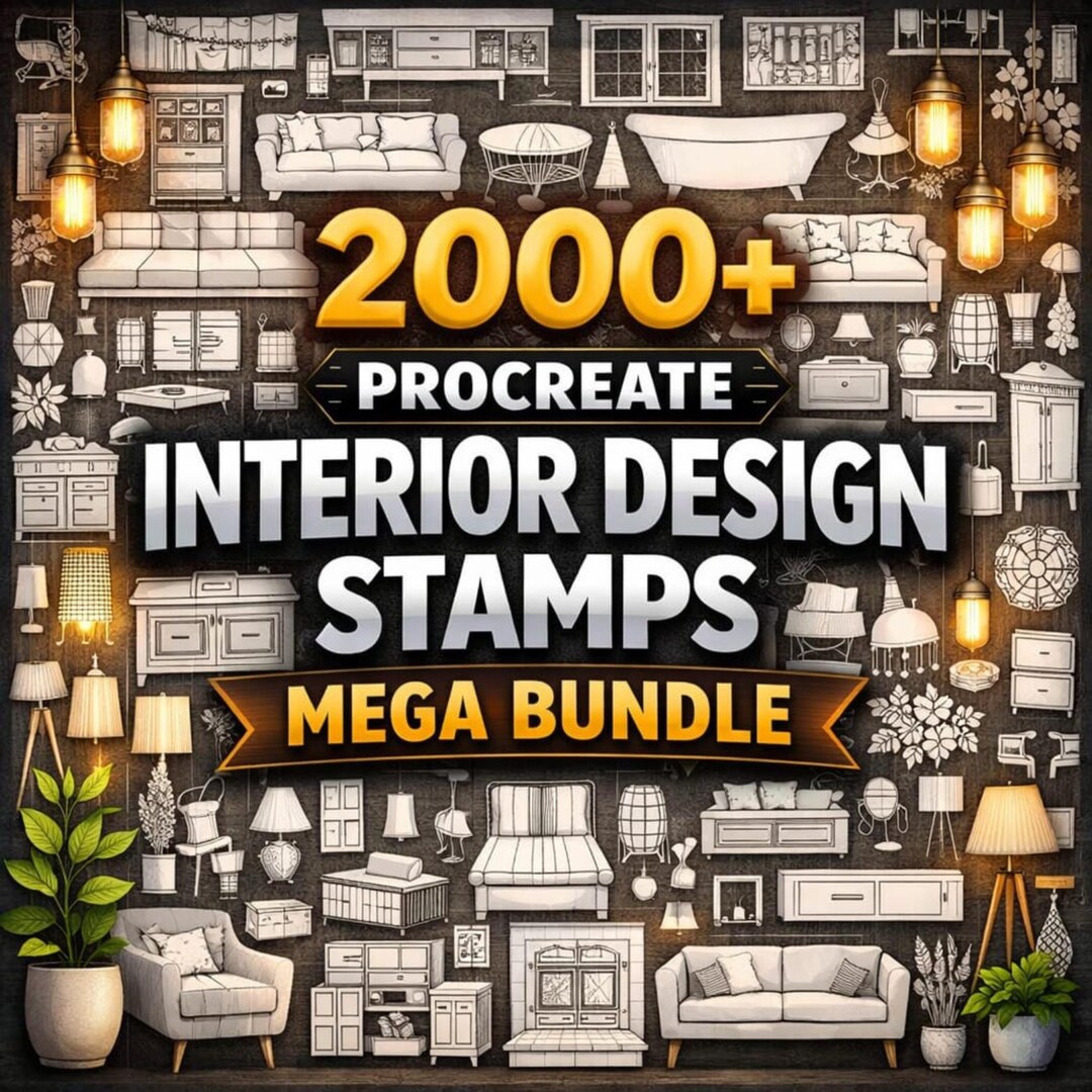 Procreate Interior Design Stamps | 2000+ Furniture & Room Brushes ...