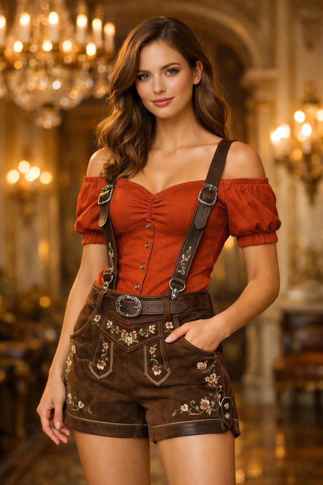 Damen Braun Bayerische Lederhosen Set - Oktoberfest Alpine Shorts ...