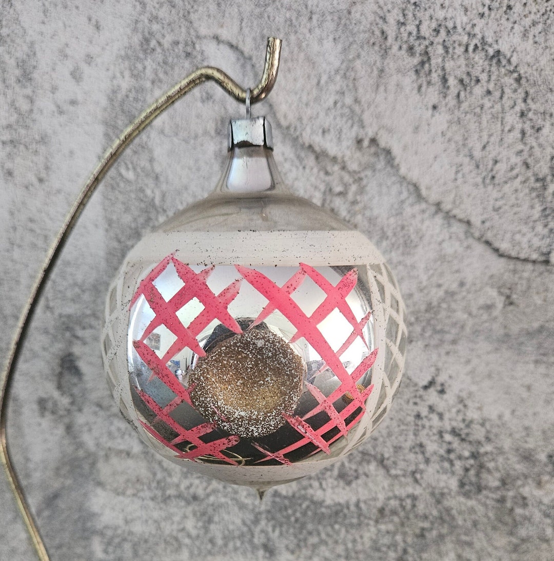Quadruple Indent Reflector Ornament Vintage West Germany Pink White and ...