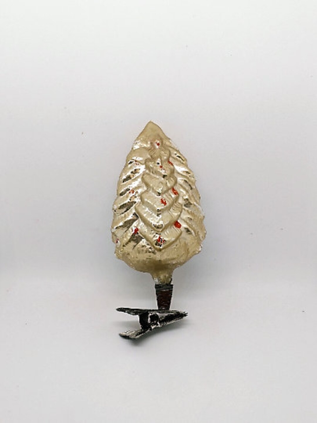 Golden Christmas Tree Ornament on Clip Antique Figural Blown Glass ...