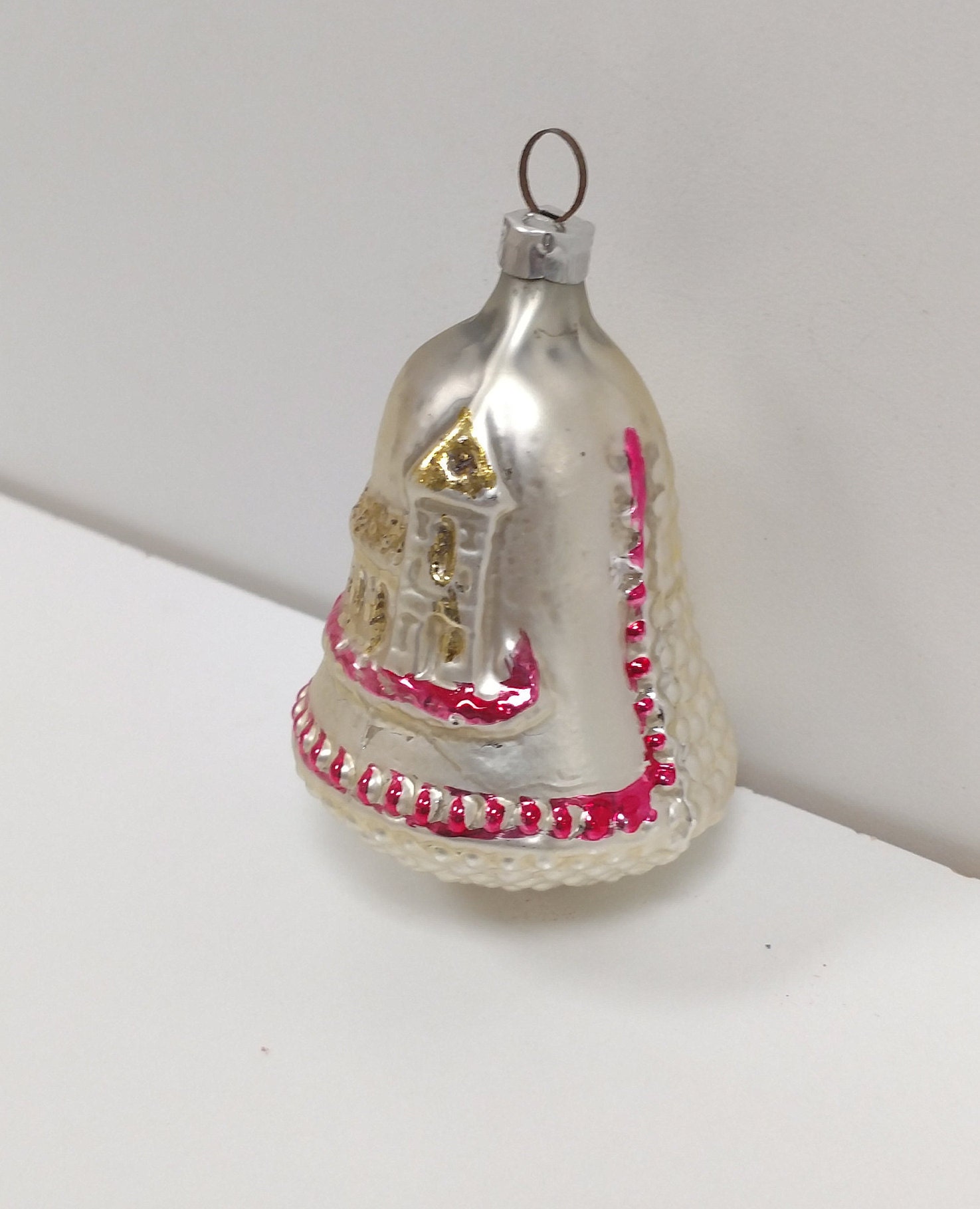 Vintage Christmas Bell German Ornament Hobnail Silver Pink Victorian ...