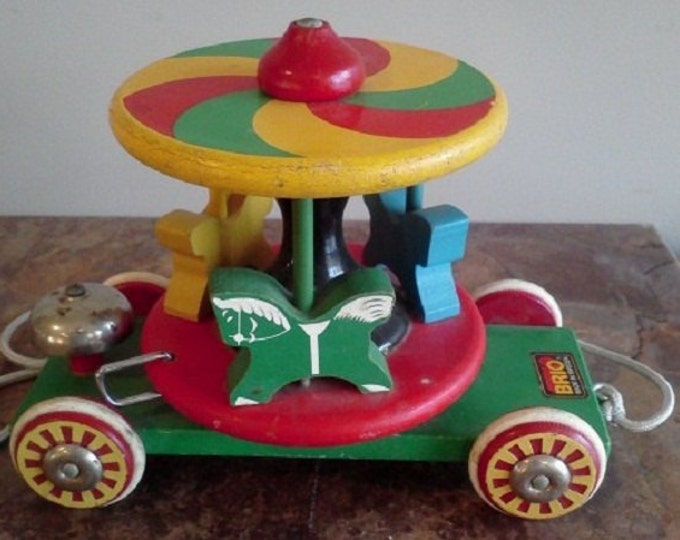 Vintage Pull Toy Wooden Carousel by Brio - Etsy
