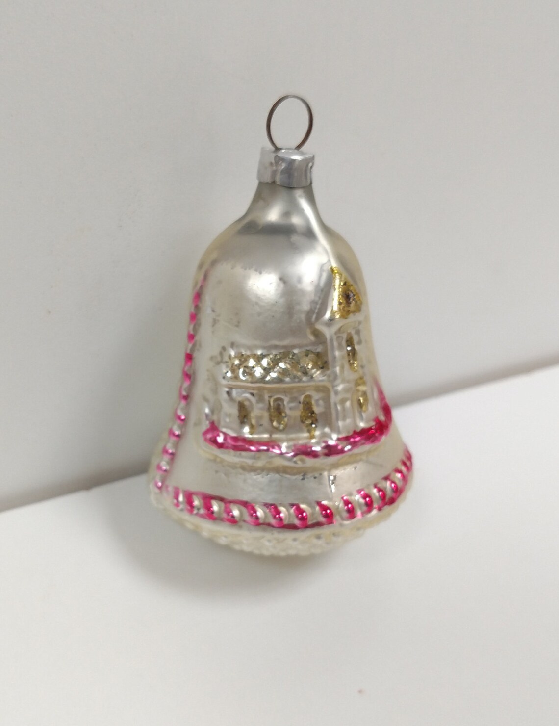 Vintage Christmas Bell German Ornament Hobnail Silver Pink Victorian ...