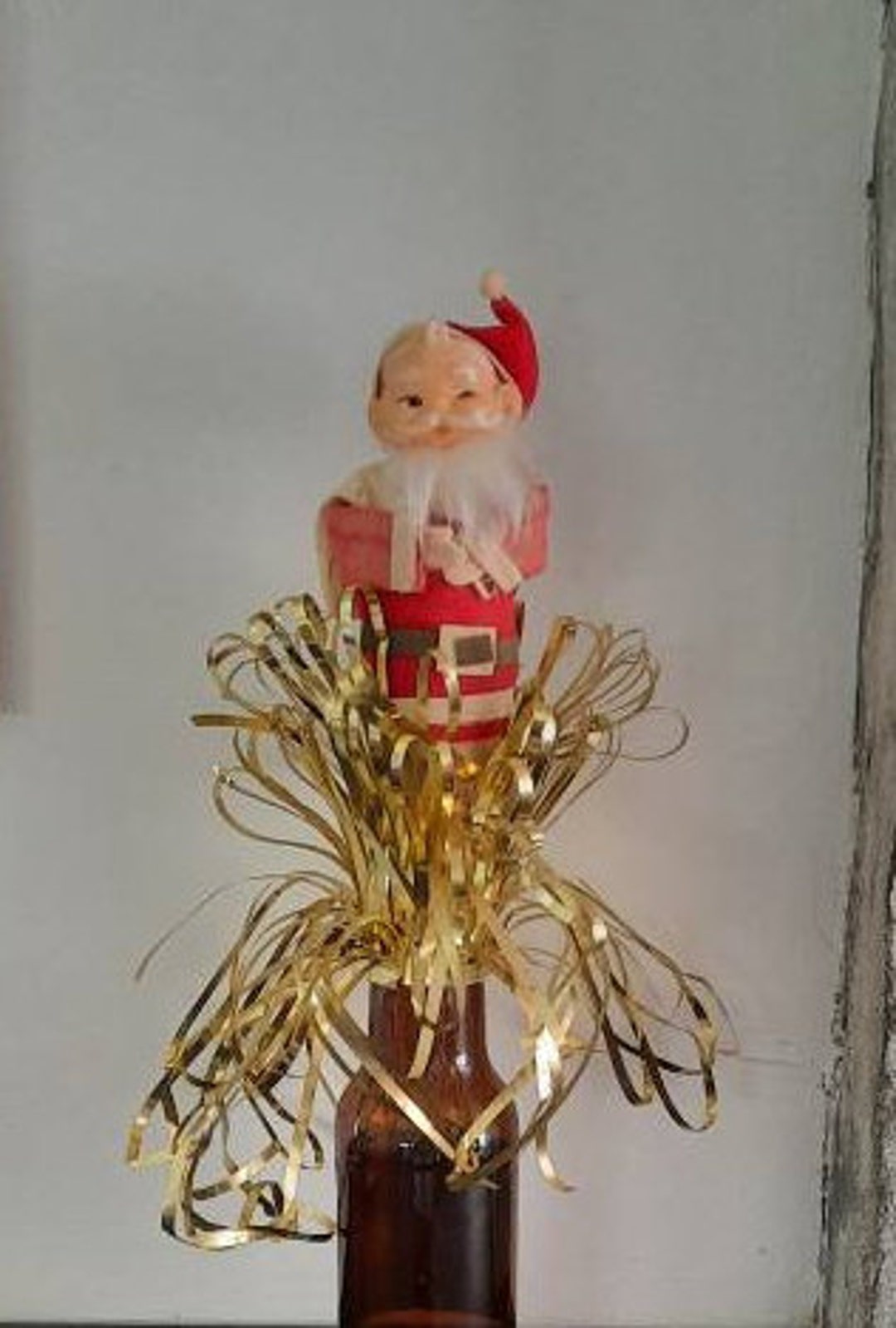 Vintage Winking Santa Tree Topper With Gold Tinsel Christmas Display ...