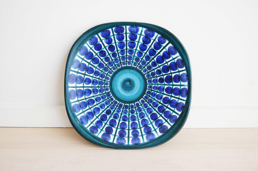 Danish Modern Knabstrup Ceramic Plate Blue and Teal Johannes Hansen ...