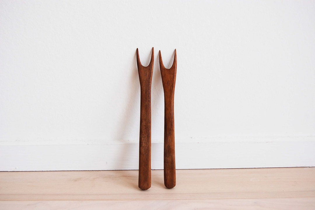 Pair of Vintage Solid Teak Wood Forks - Etsy
