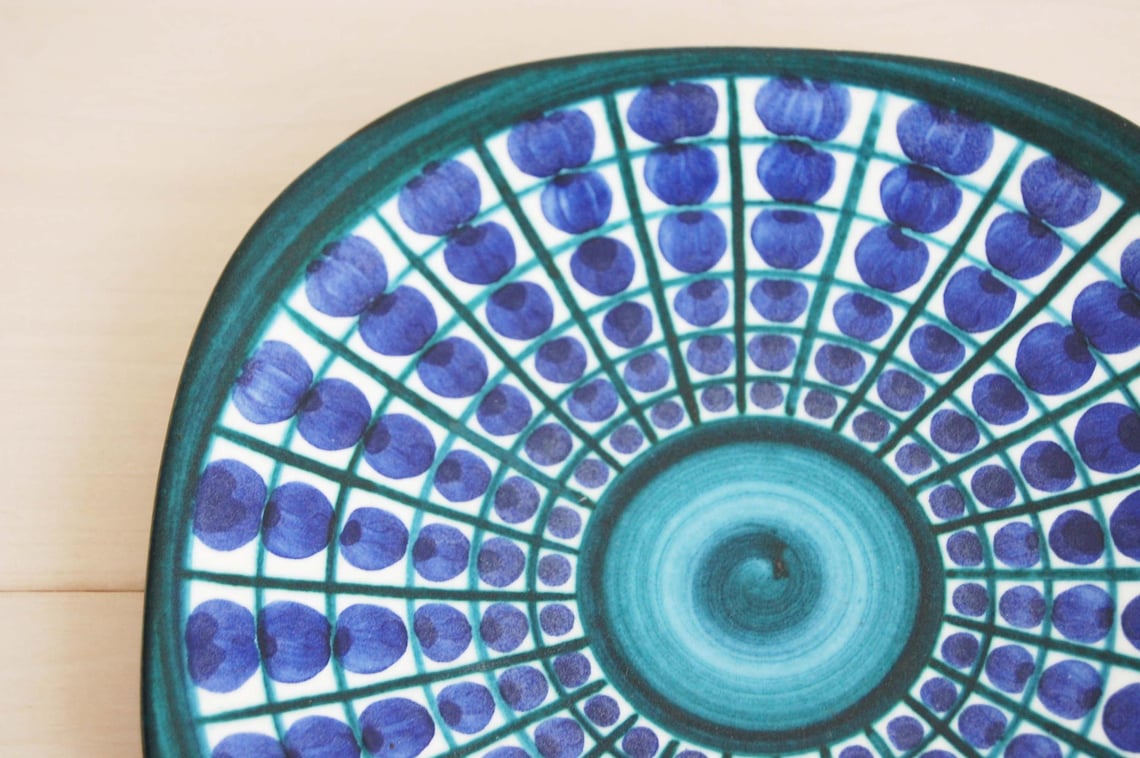 Danish Modern Knabstrup Ceramic Plate Blue and Teal Johannes Hansen ...