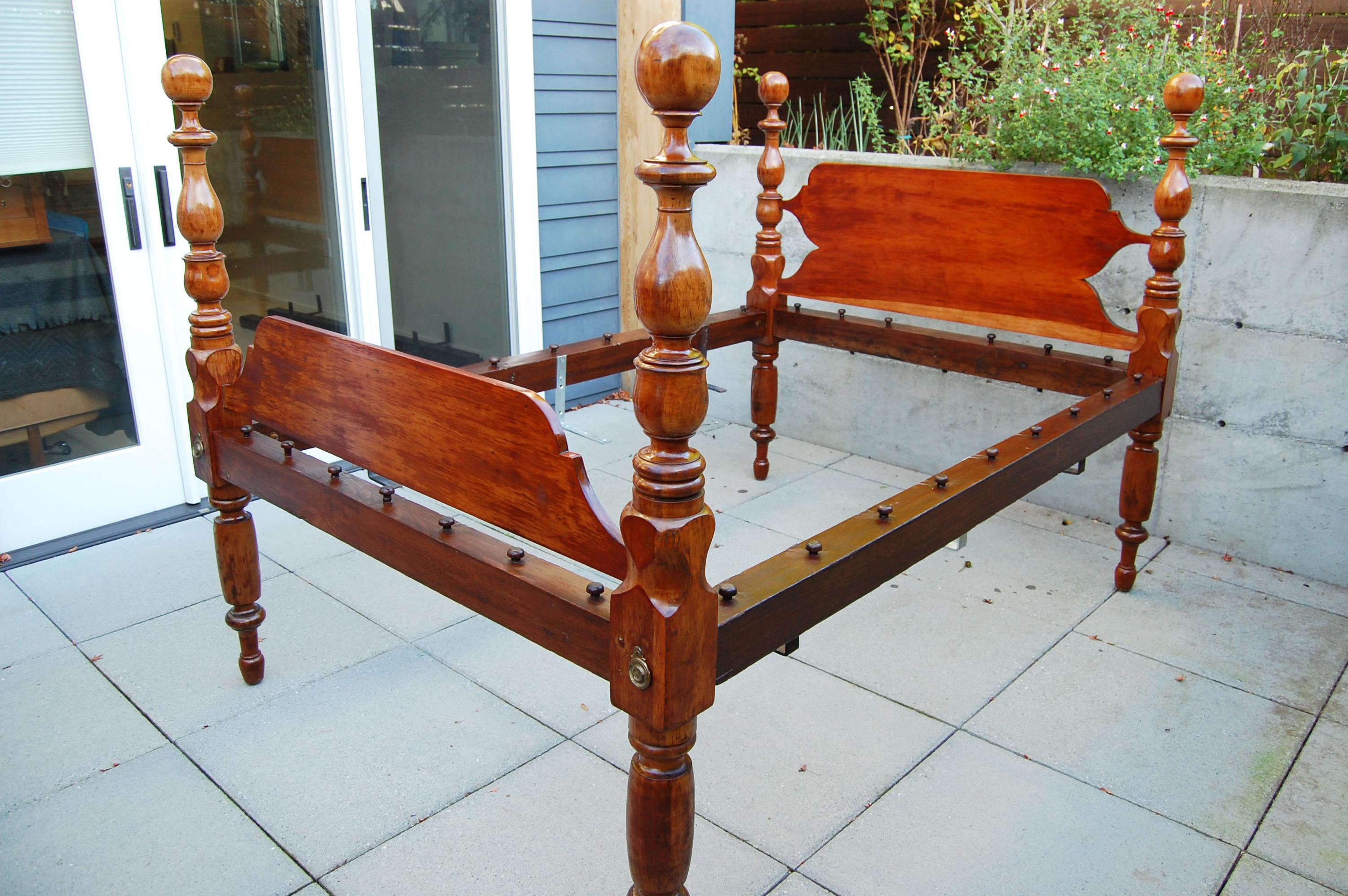 Antique Solid Cherry Wood Cannon-ball Bed Frame Early Double Size - Etsy