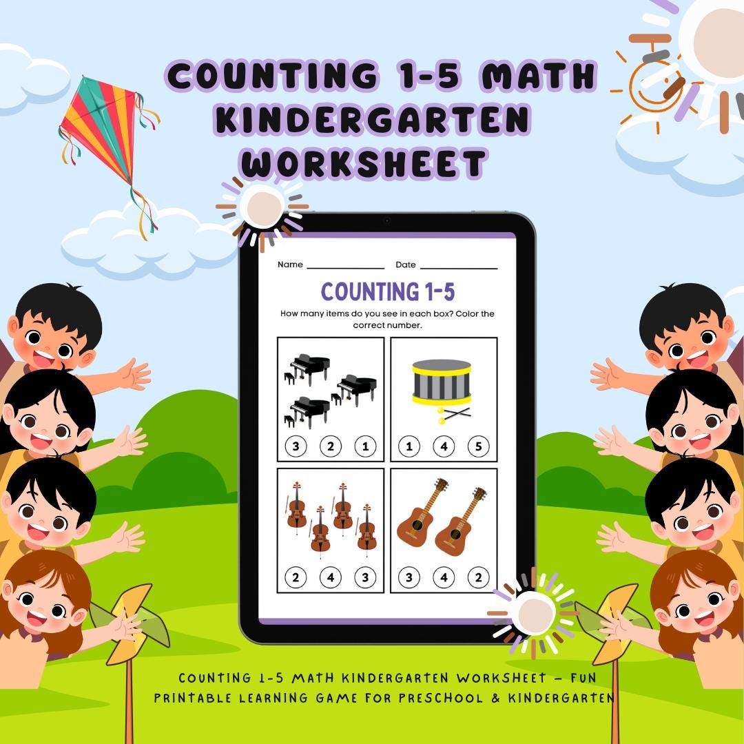 Counting 1–5 Math Worksheets | Kindergarten Math Printable | PDF & PNG ...