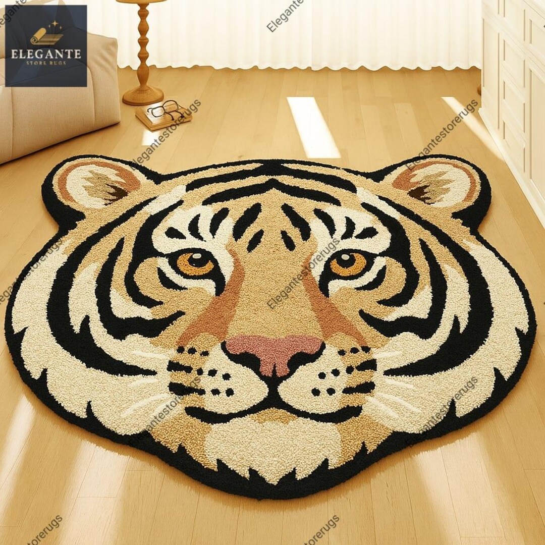 Tiger Head Rug, Hand Tufted Wool Animal Rug, Kids Room Nursery Carpet ...