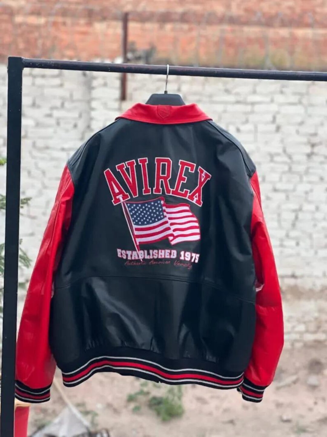AVIREX USA Edition Leather Bomber Jacket: Black & Red Icon - Etsy