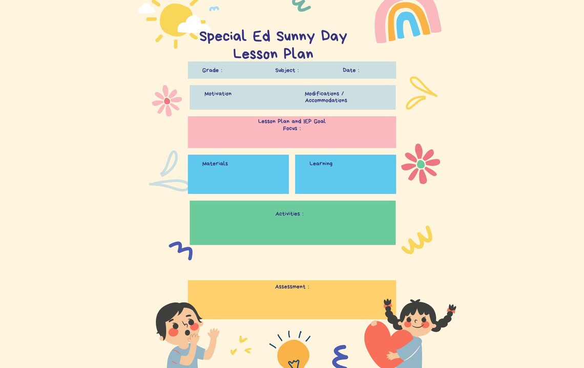 Special Ed Lesson Plan Quick Form Plus - Etsy