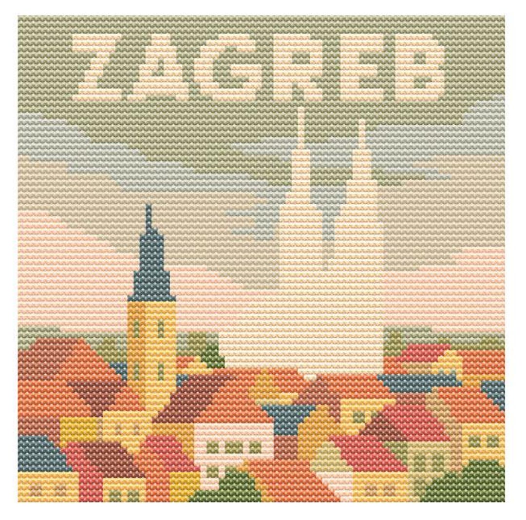 Zagreb Cross Stitch Pattern – 80x80 Croatian City Embroidery – Retro ...