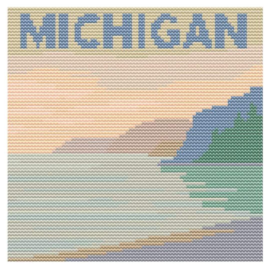 Michigan Cross Stitch Pattern – 80x80 Great Lakes State – Embroidery ...