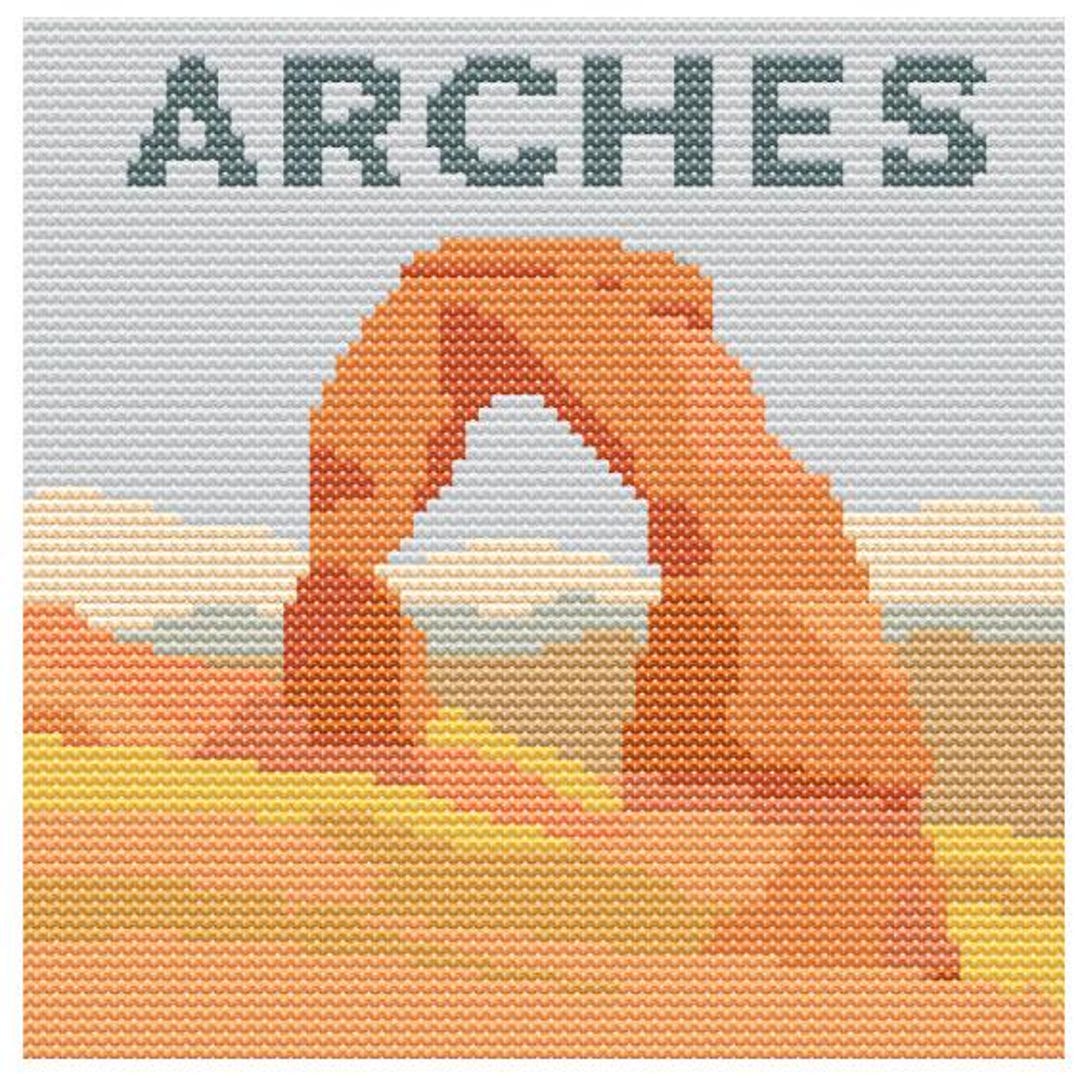 Arches National Park Cross Stitch Pattern – 80x80 Utah Landmark – Retro ...