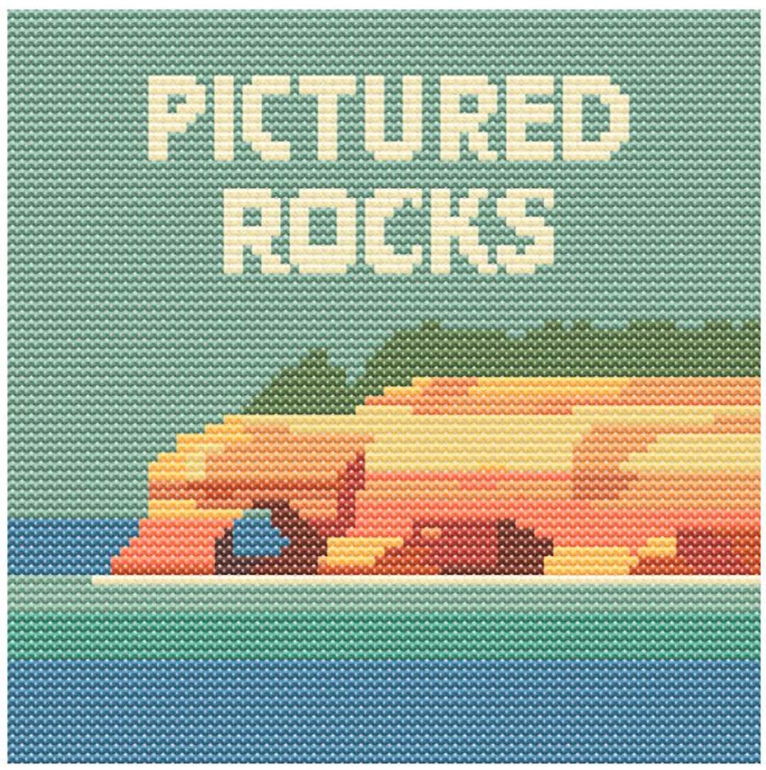 Pictured Rocks Cross Stitch Pattern – 80x80 Michigan Landmark – Retro ...