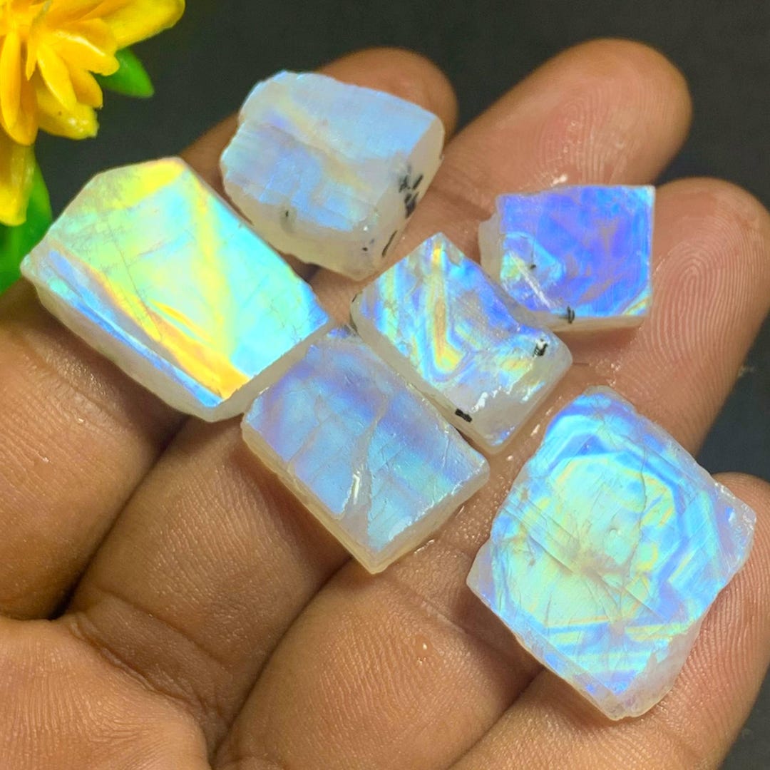 Raw Rainbow Natural Moonstone Parcel 5 Pieces 70.60 Cts - Etsy