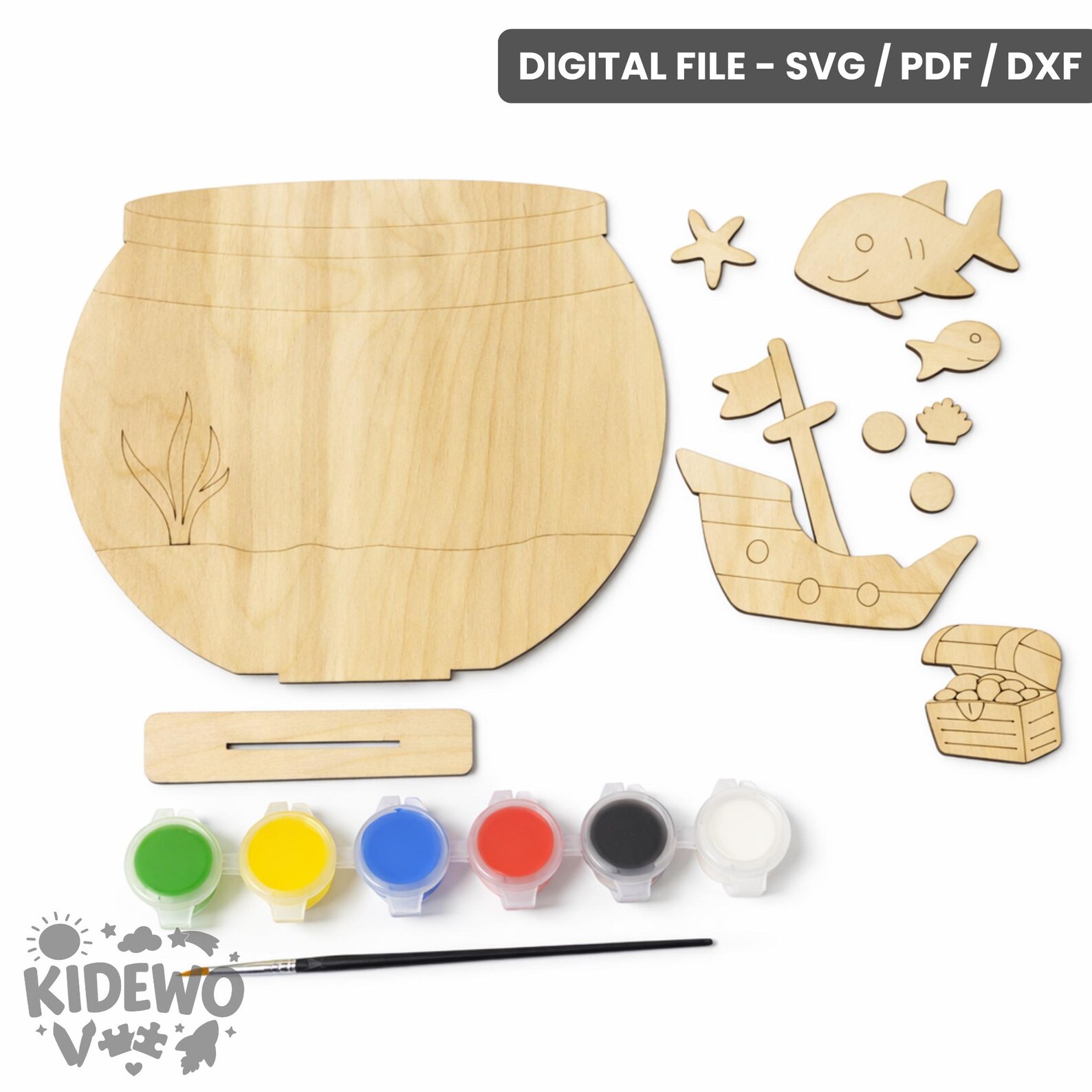 Aquarium Wooden Painting Laser Cut File | SVG DXF PDF | Kids Craft ...