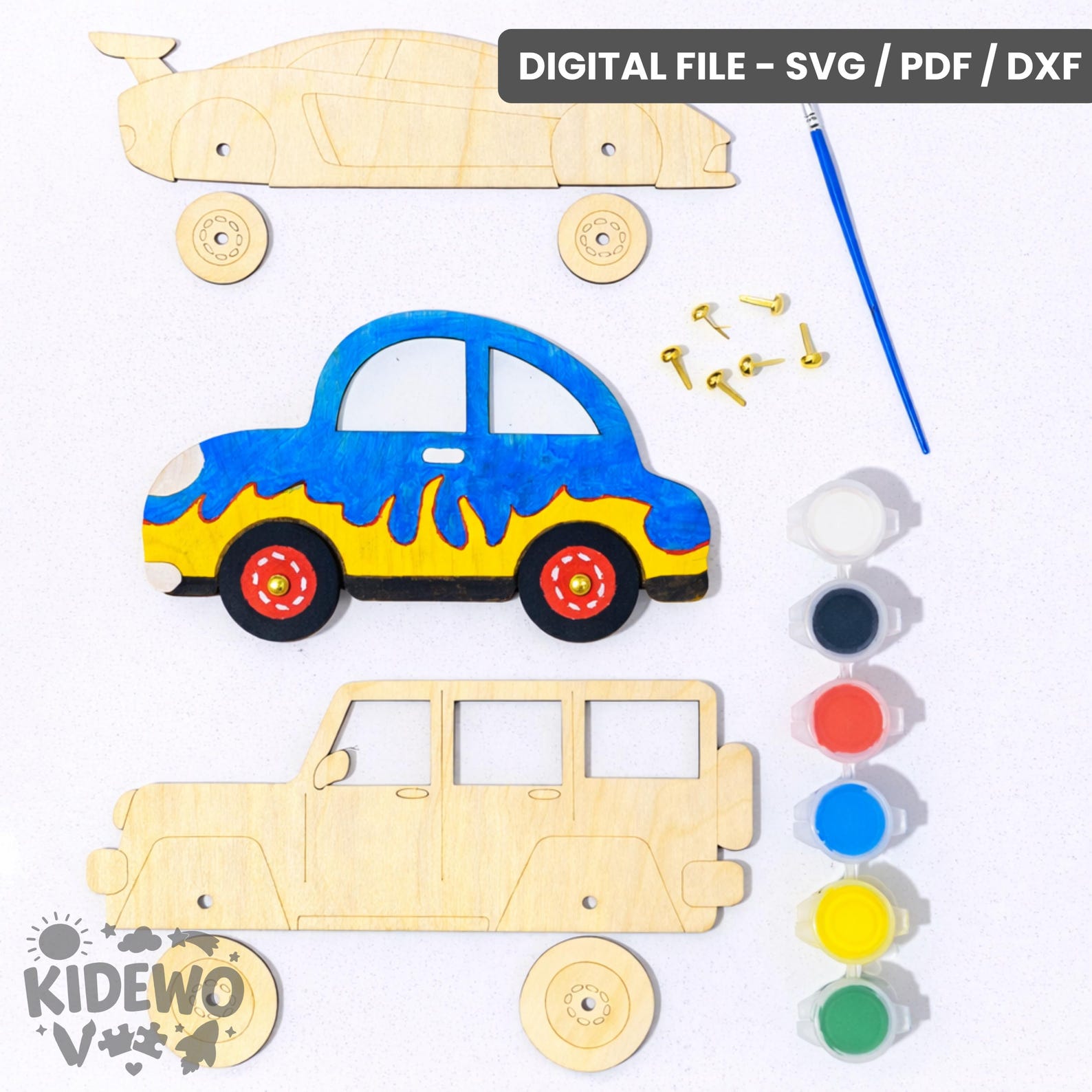 Cars Wooden Painting Laser Cut File | SVG DXF PDF | Kids Craft Template ...