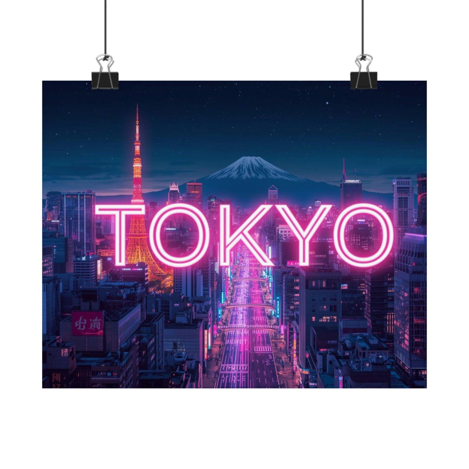 Tokyo Neon City Matte Horizontal Poster | Retro Cyberpunk Skyline - Etsy