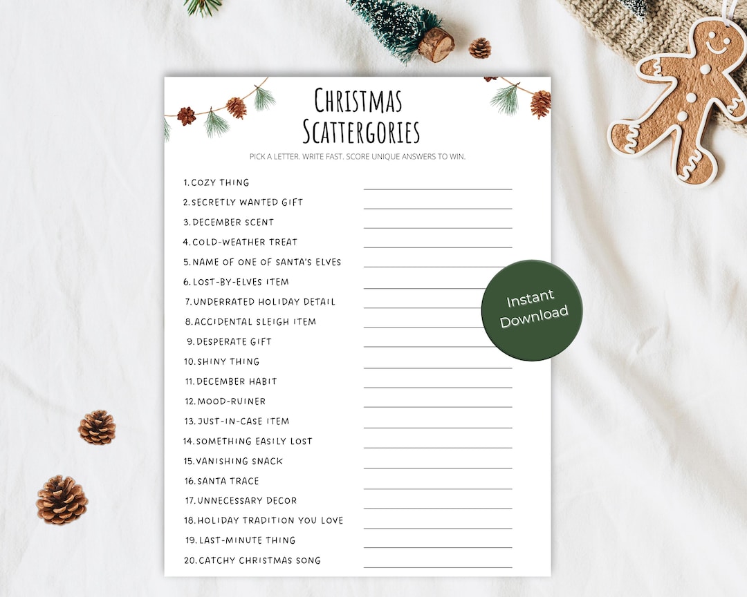 Christmas Scattergories Game Printable | Holiday Party Game | Christmas ...