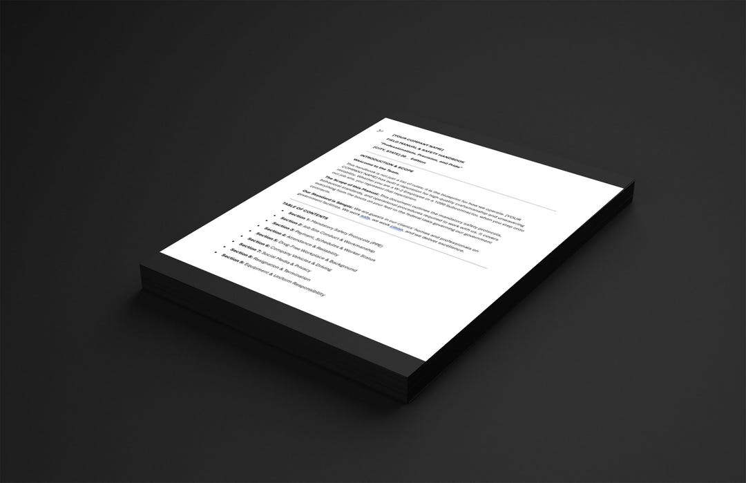 Construction Employee Handbook Template | Editable Field & Safety Guide ...