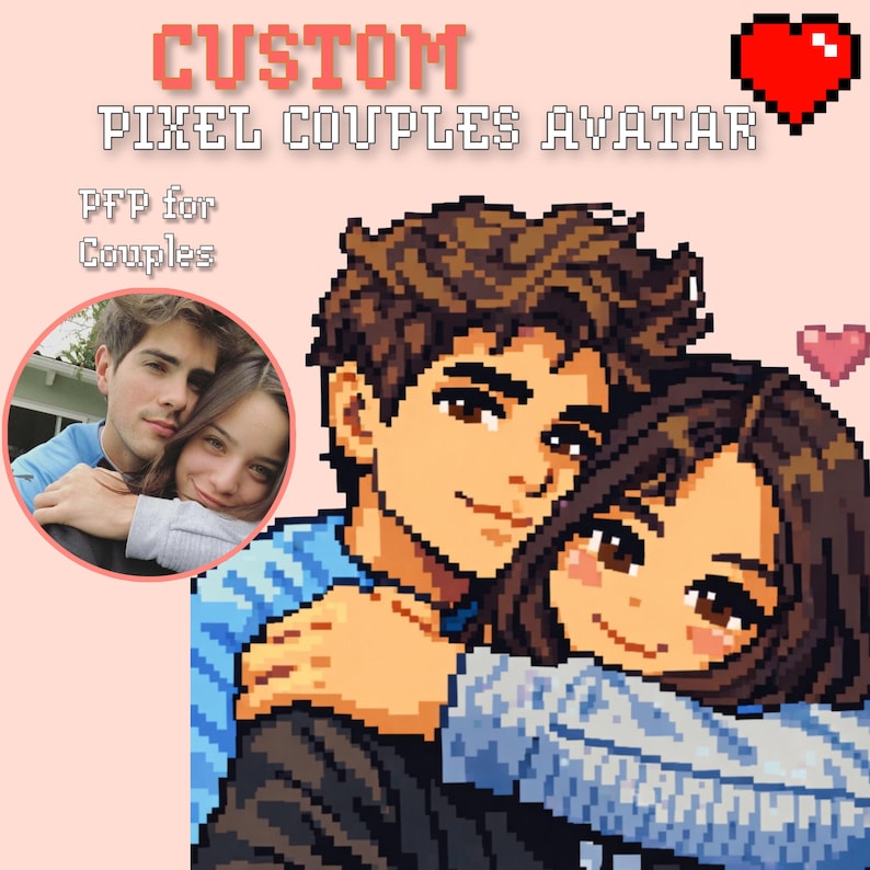 Custom Pixel Couple Avatar PFP – Duo Anime / Kawaii Pixel Art Portrait ...