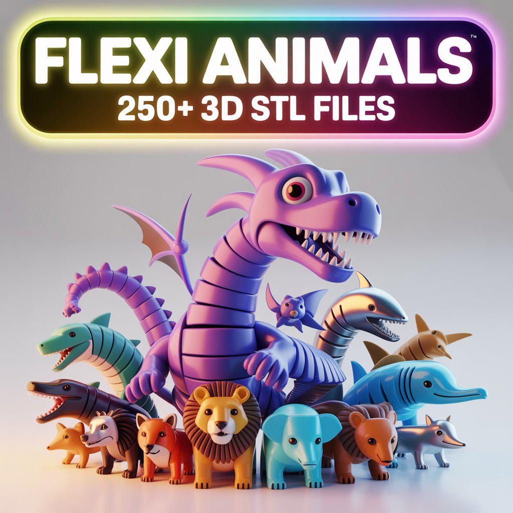 Flexi Animals 250+ 3D STL Bundle | Articulated 3D Print Files ...