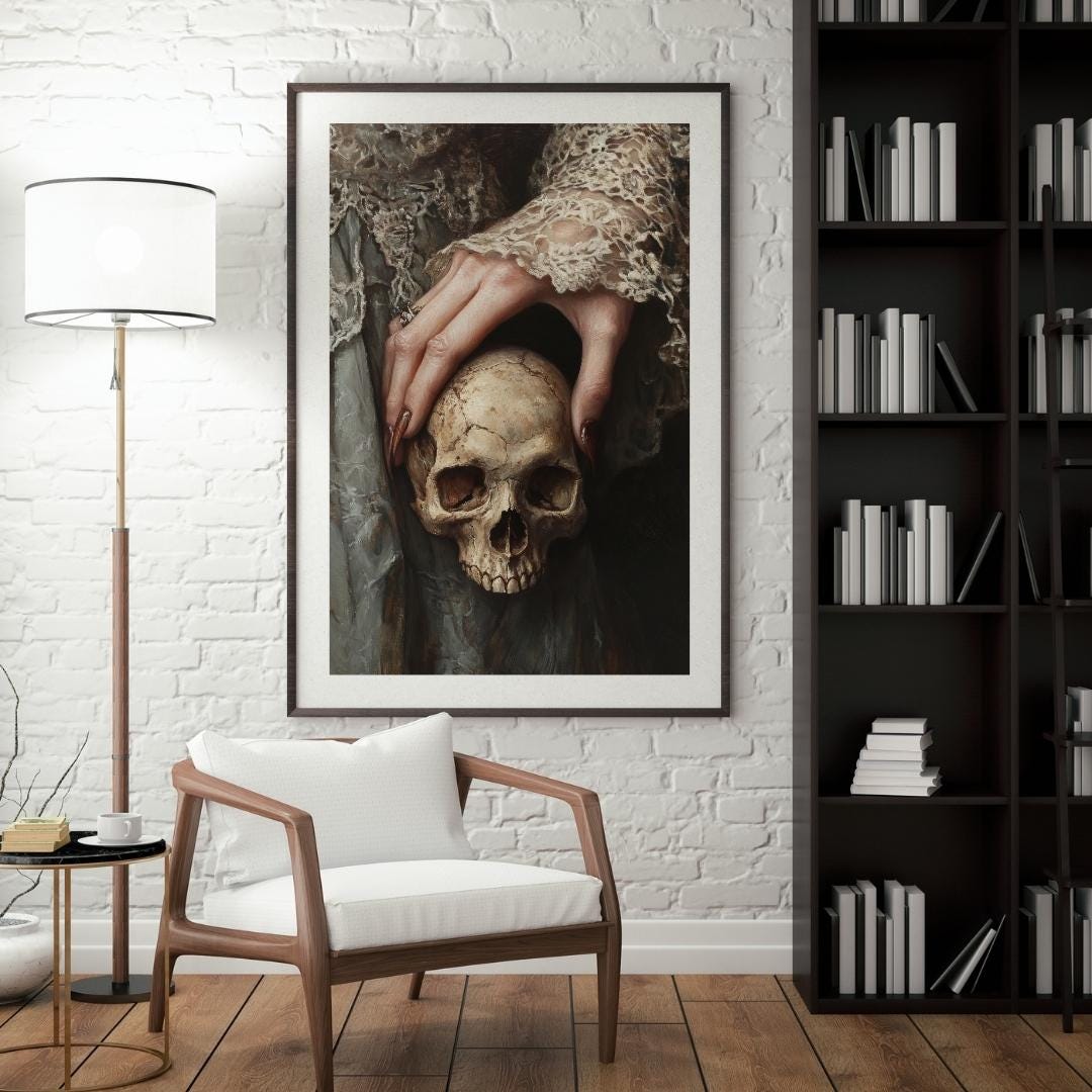 Dark Academia Hand Holding Skull Art Print, Gothic Vintage Printable ...