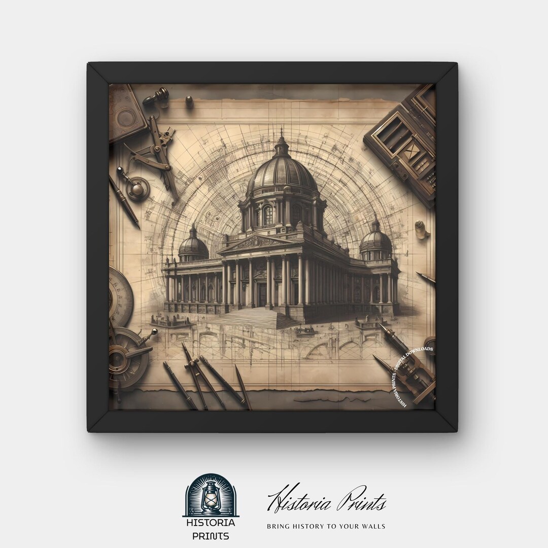 Faded Victorian Observatory Blueprint | Technical Drafting Art | Lost ...