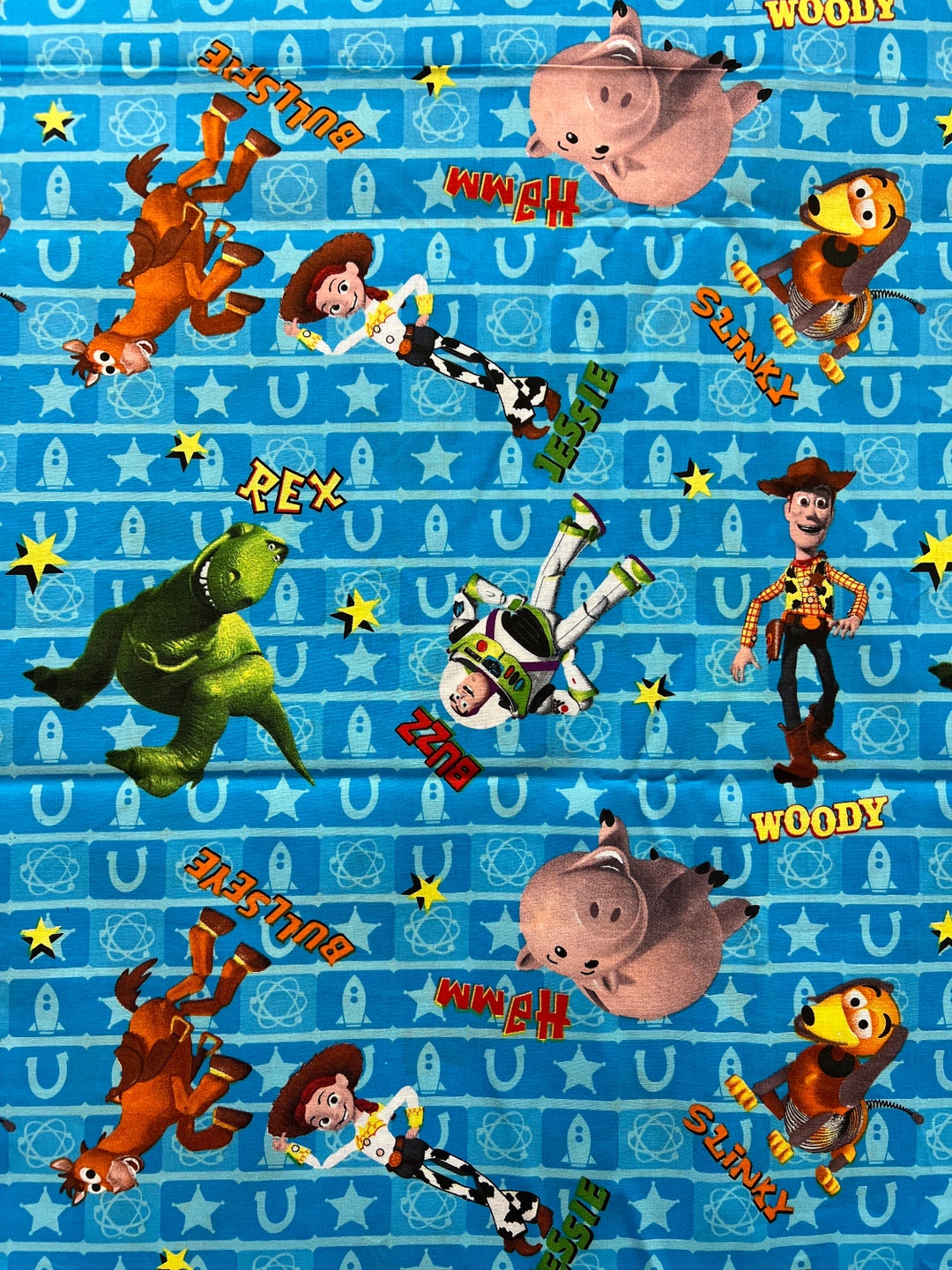 Rare Disney Pixar Toy Story Fabric - ALL THE GANG - Woody Buzz Jessie ...