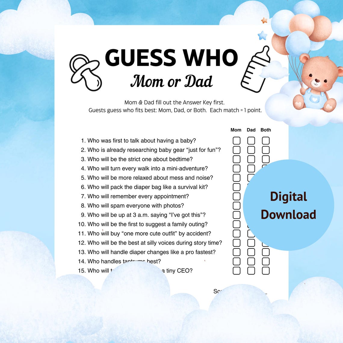 Baby Shower Game for Guests | Guess Who: Mom Dad Both | Icebreaker for ...