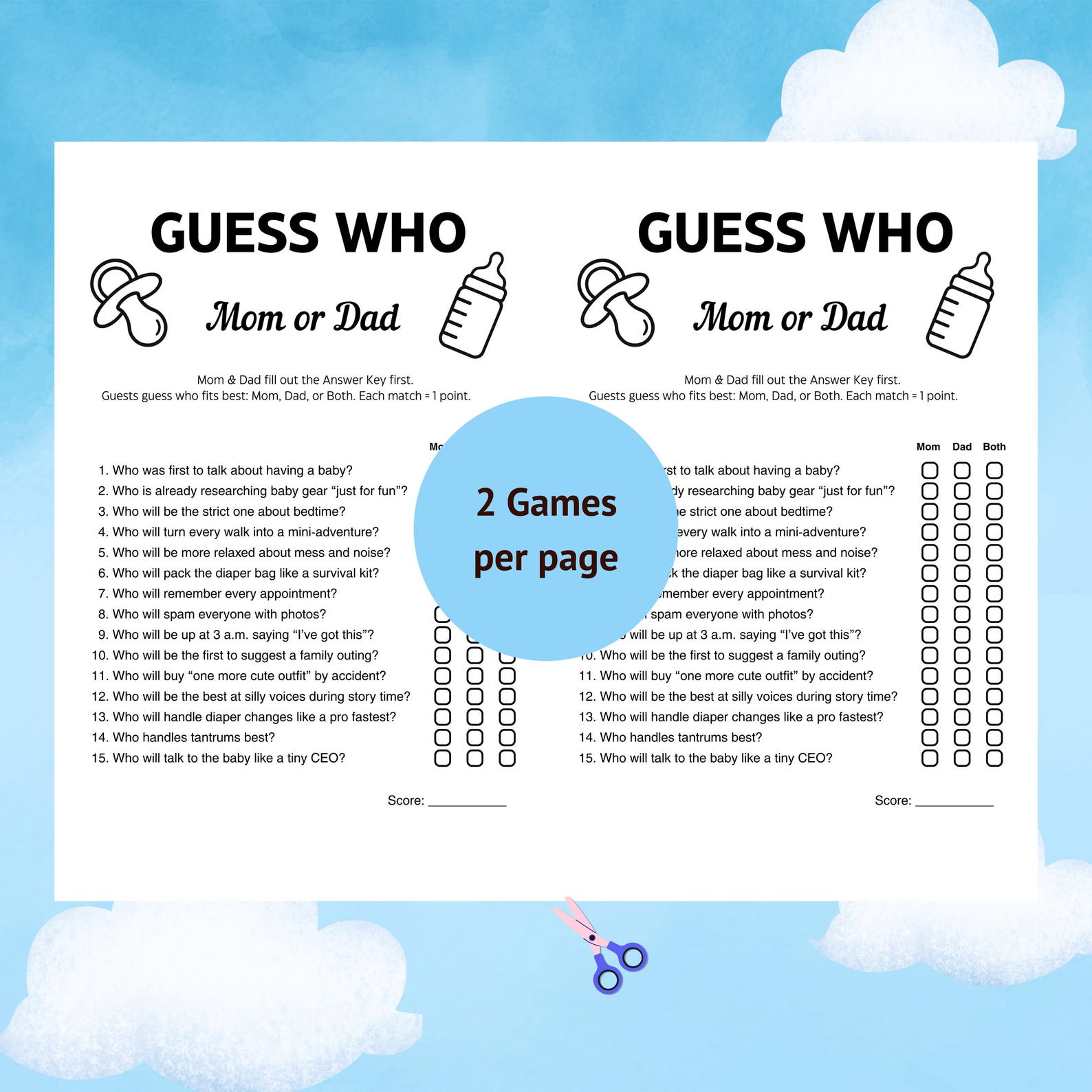 Baby Shower Game for Guests | Guess Who: Mom Dad Both | Icebreaker for ...