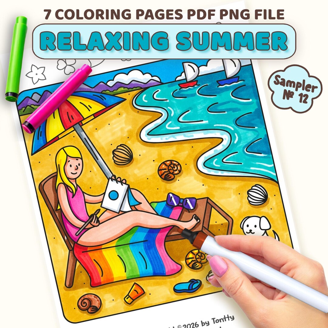 Summer Coloring Pages for Girls | Beach and Nature Adventures (PDF ...