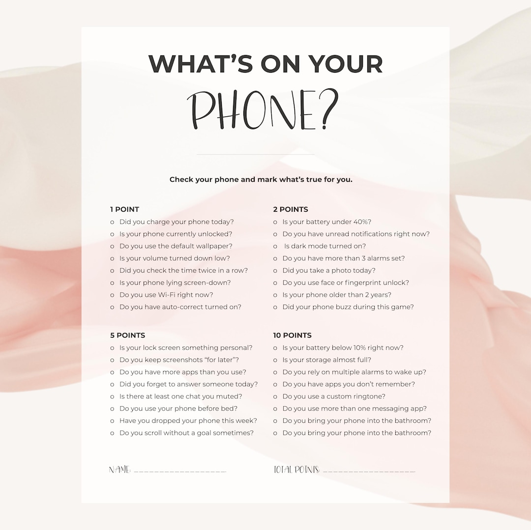 What's on Your Phone Game | Printable Party Icebreaker (US Letter & A4 ...