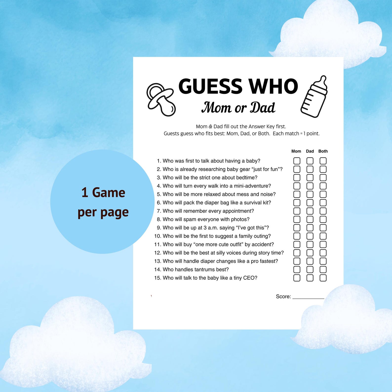 Baby Shower Game for Guests | Guess Who: Mom Dad Both | Icebreaker for ...