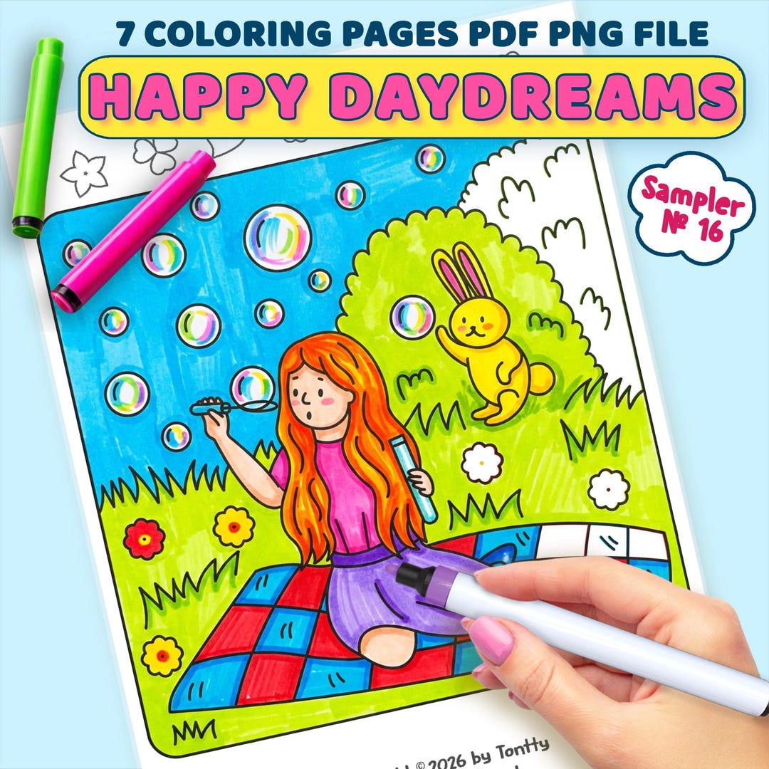 Happy Daydream Coloring Pages | Dreamer Girl Reset Bundle | Bold Easy ...
