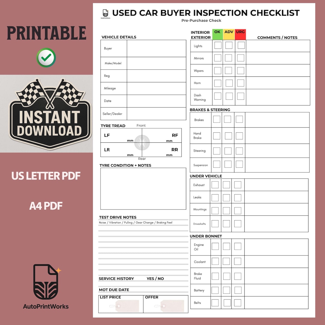 Used Car Inspection Checklist | Car Buying Checklist | Pre Purchase Car ...