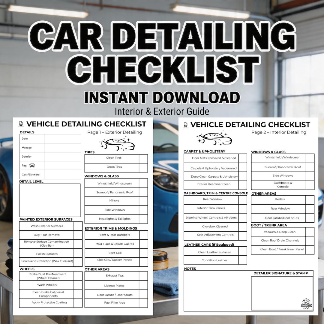 Car Detailing Checklist Printable | Interior & Exterior Cleaning Guide ...