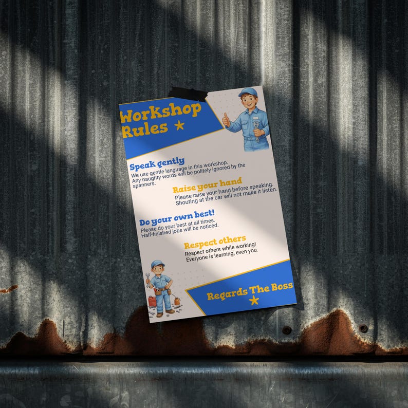 Funny Workshop Rules Printable | Garage Wall Art | Mechanic Classroom ...