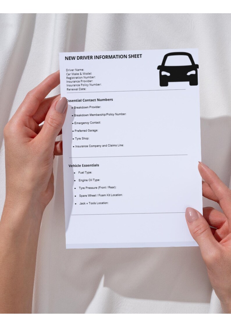 New Car Driver Information Sheet With Beginner Car Checklist Download ...