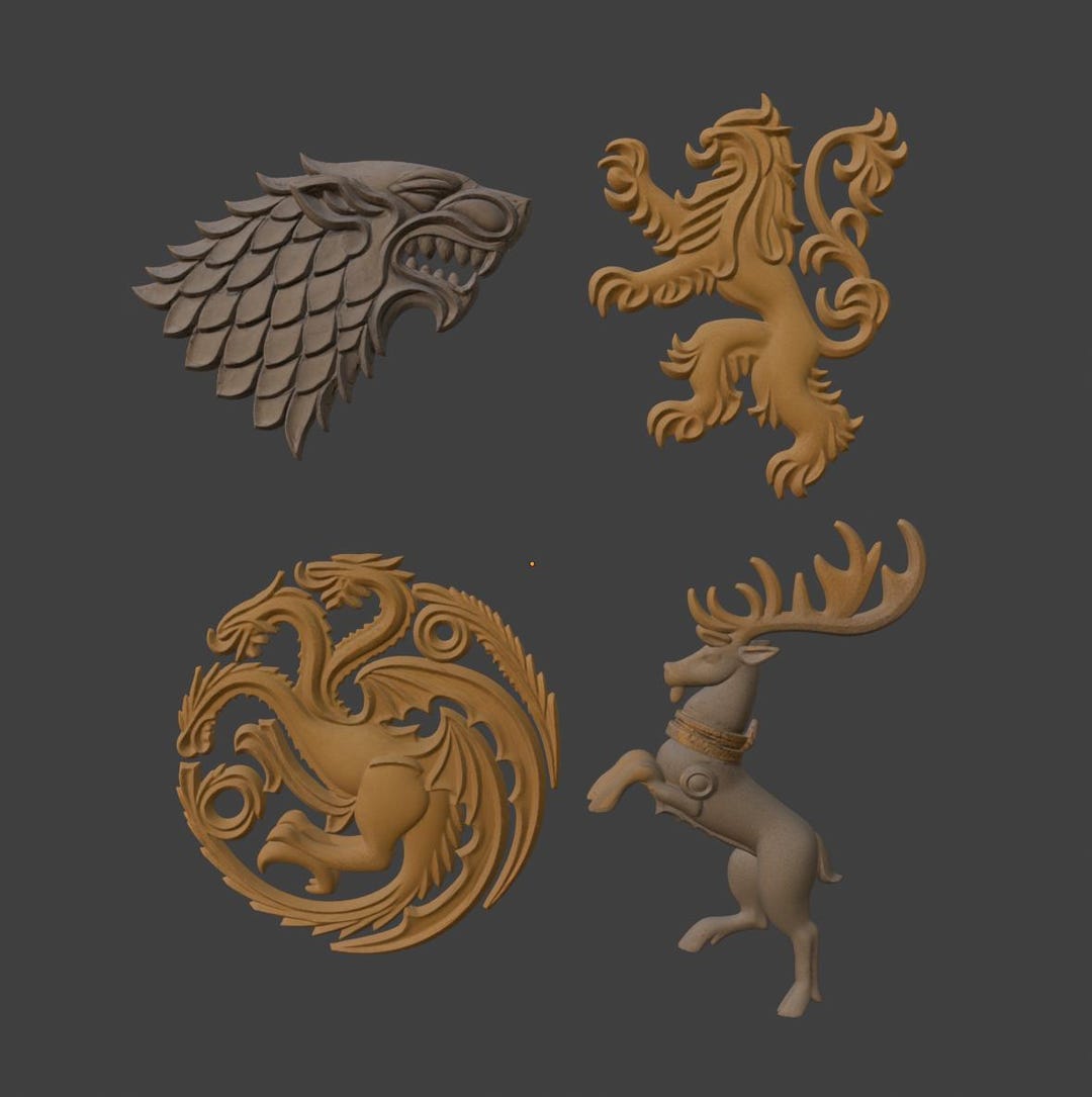 Fantasy House Sigils STL Bundle - Dragon, Wolf, Lion, Stag Heraldic ...