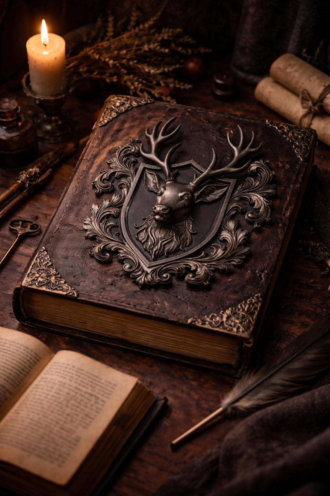 Deer Crest Book Cover STL, Heraldic Stag Wall Art - Etsy