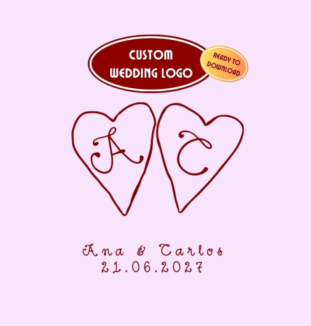 Custom Wedding Logo Design, Heart Couple Initials (digital Download) - Etsy