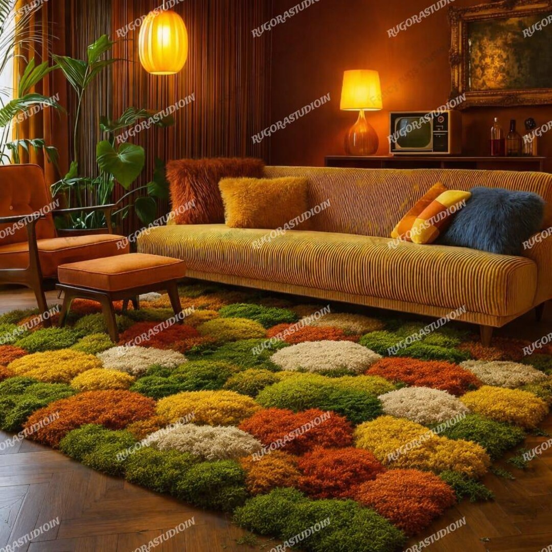 Luxury Handmade Colorful Moss Rug, Modern Boho Circle Pattern Rug 6x9 ...