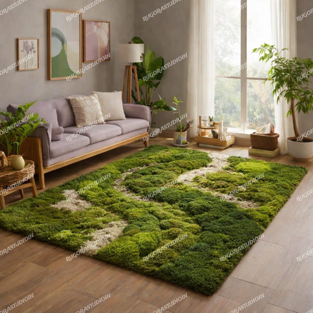Luxury Green Moss Shag Rug: Nature Inspired Botanical Carpet 6x9 8x10 ...
