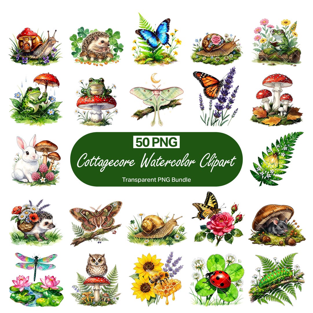 Cottagecore Watercolor Clipart Bundle | Forest Animals, Frogs ...