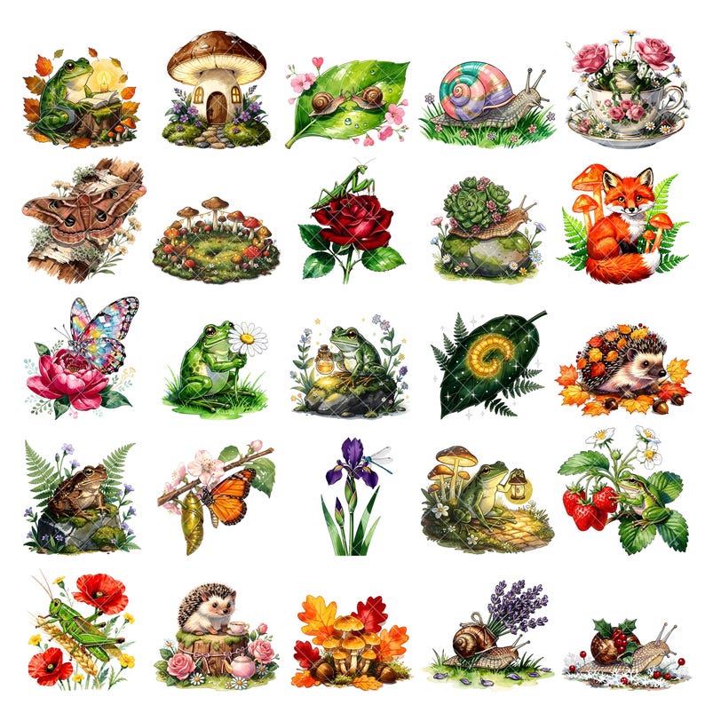Cottagecore Watercolor Clipart Bundle | Forest Animals, Frogs ...
